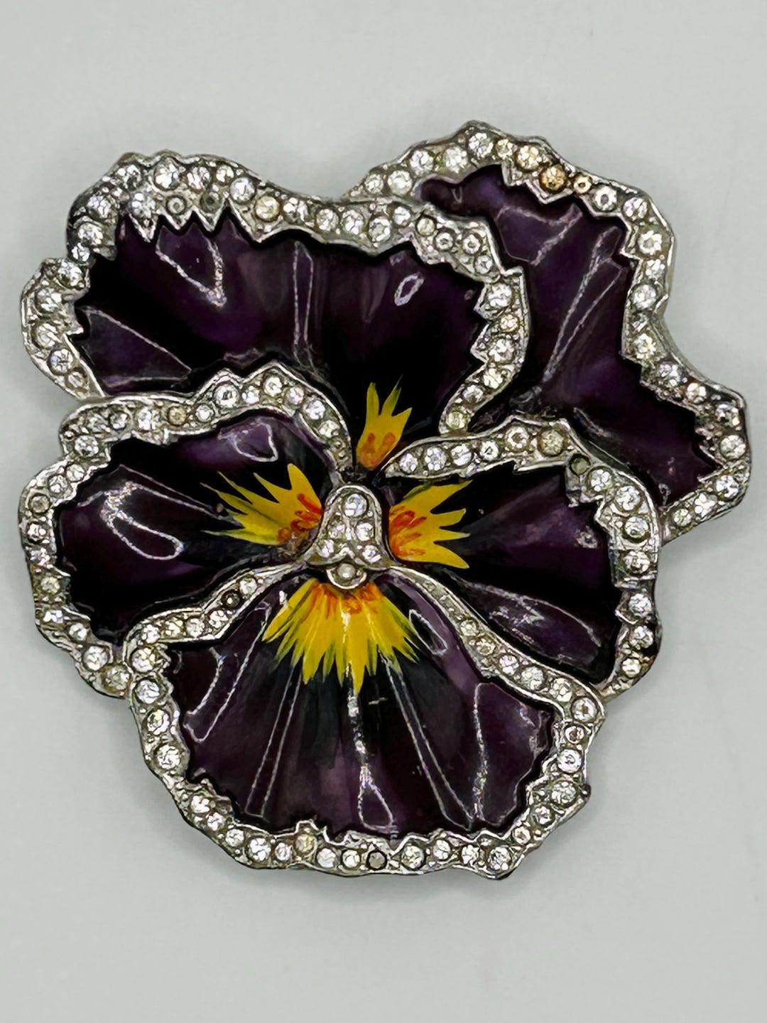 Crown Trifari Pansy Enamel Dress Clip - Designed by Alfred Philippe ...
