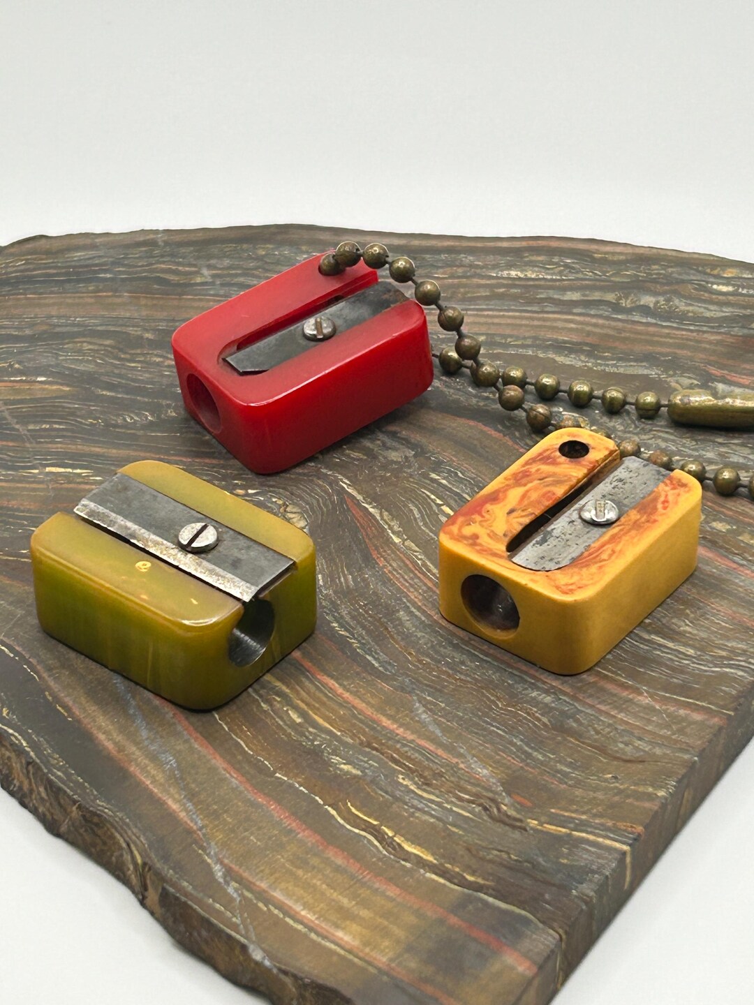 3 Bakelite Pocket Pencil Sharpeners: Cherry, Creamed Spinach ...