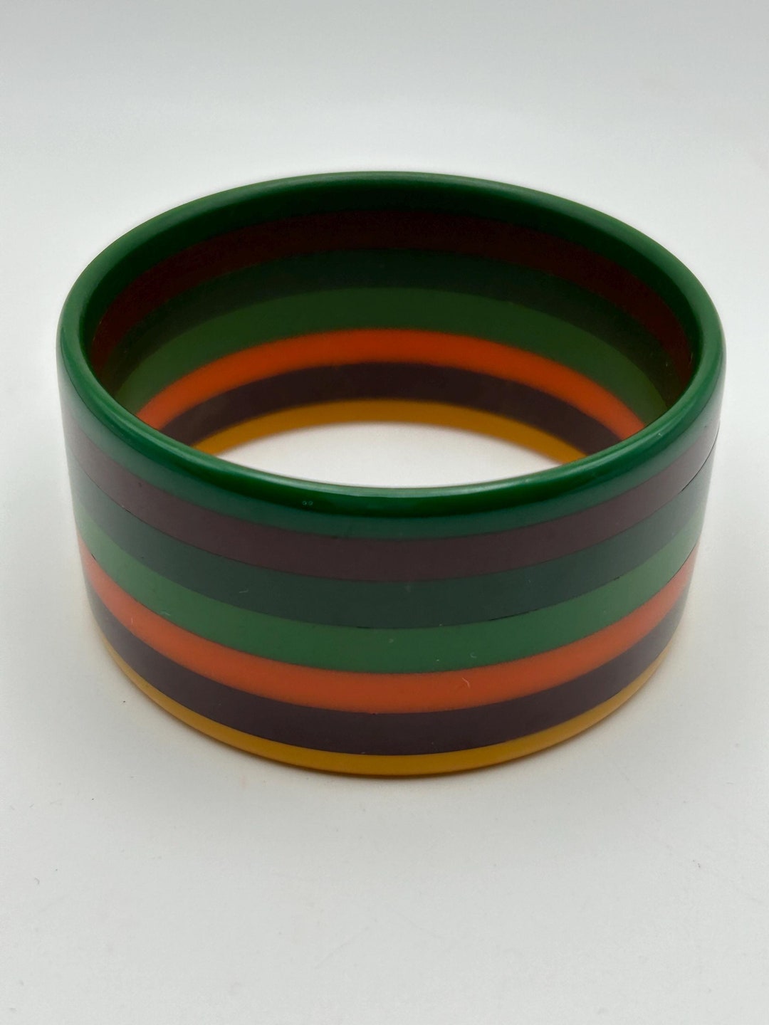 Multicolor Striped Bakelite Bangle - 7 Laminated Rings of Bakelite ...
