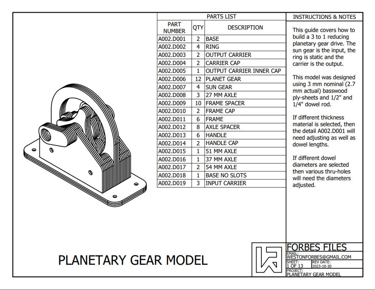 Planetary Gear Model Laser Cut Files With DETAILED Instructions (3mm ...