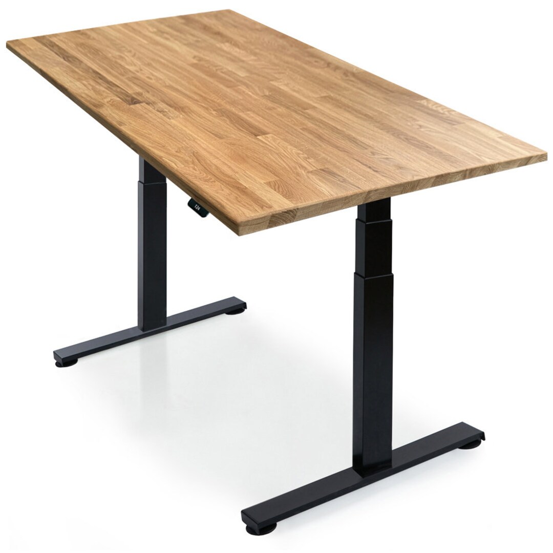 In Stock Sisu Oak Butcher Block Standing Desk, Danish Electric Height ...