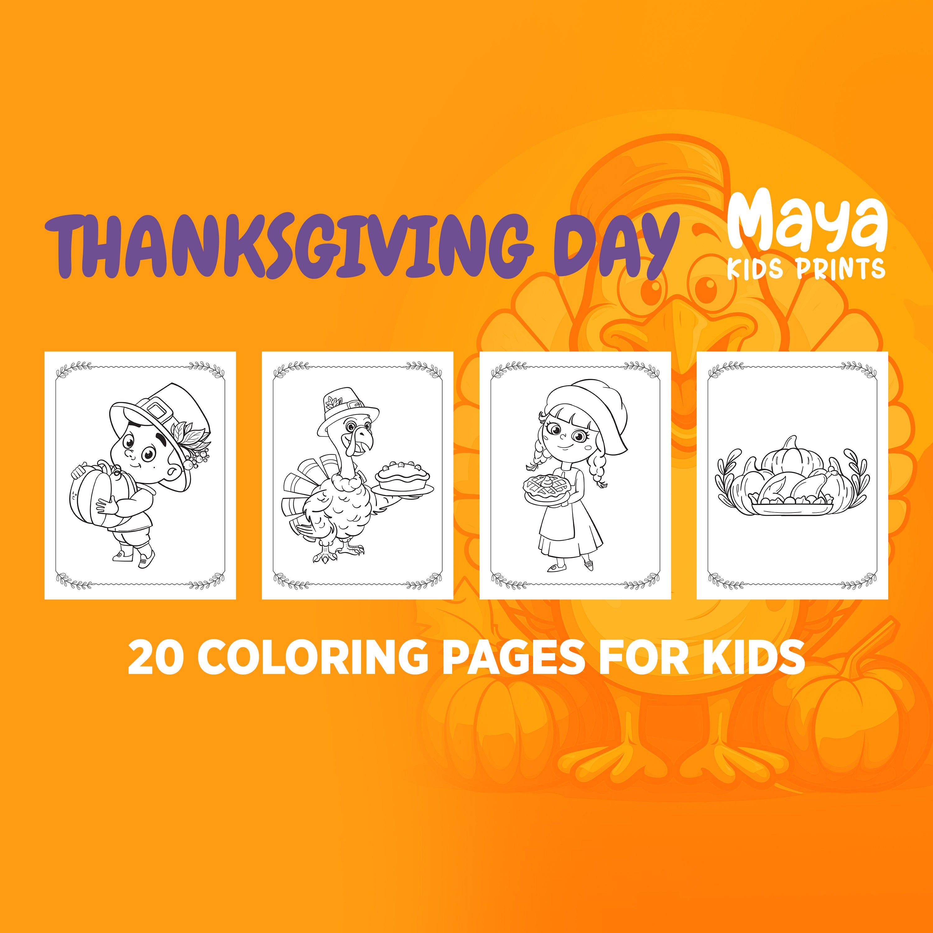 Thanksgiving Day Coloring Book Pages for Kids 20 Pages Digital Download ...
