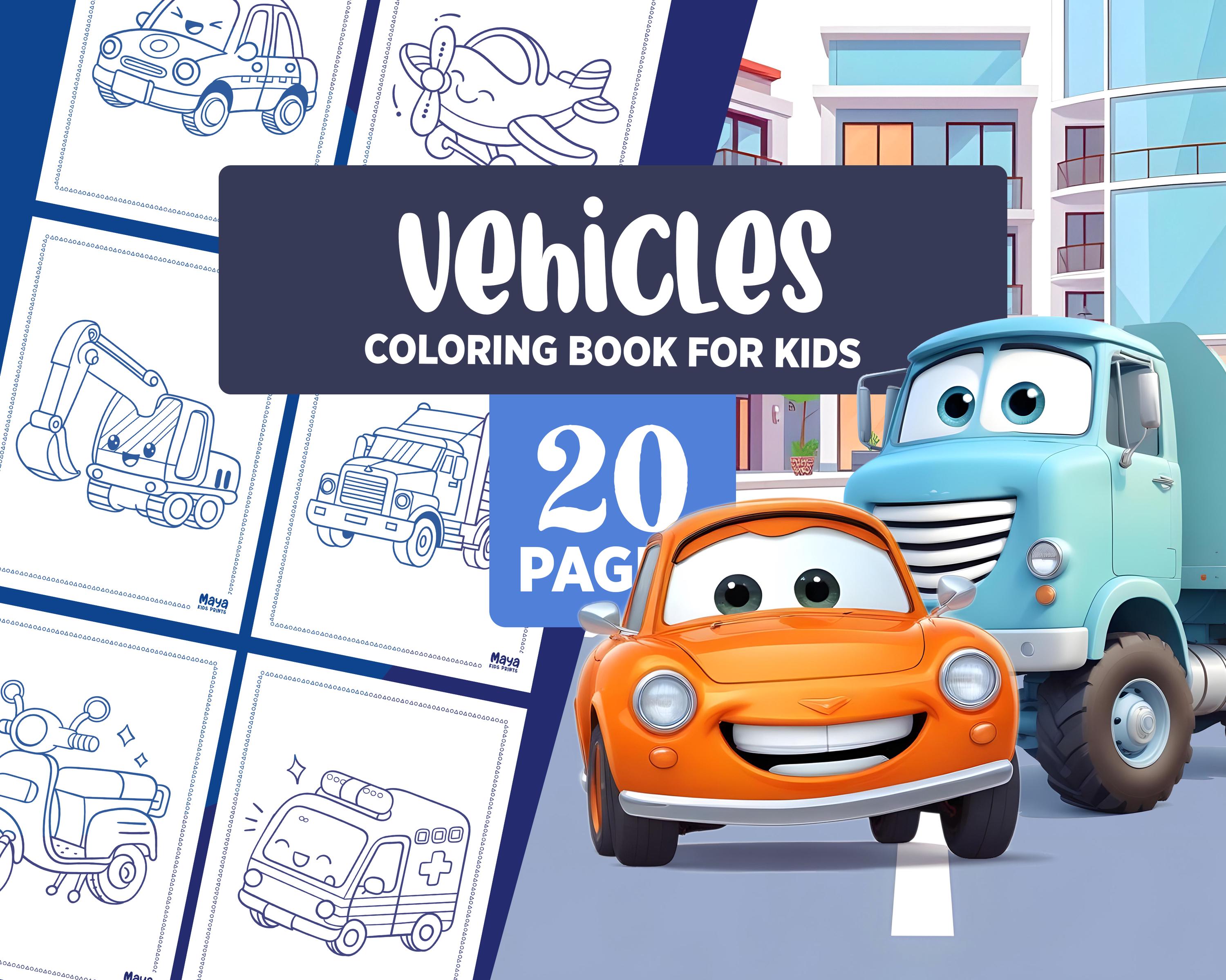 Vehicle Coloring Book Pages for Boys - Cute Cars, Trucks, Planes - Easy ...