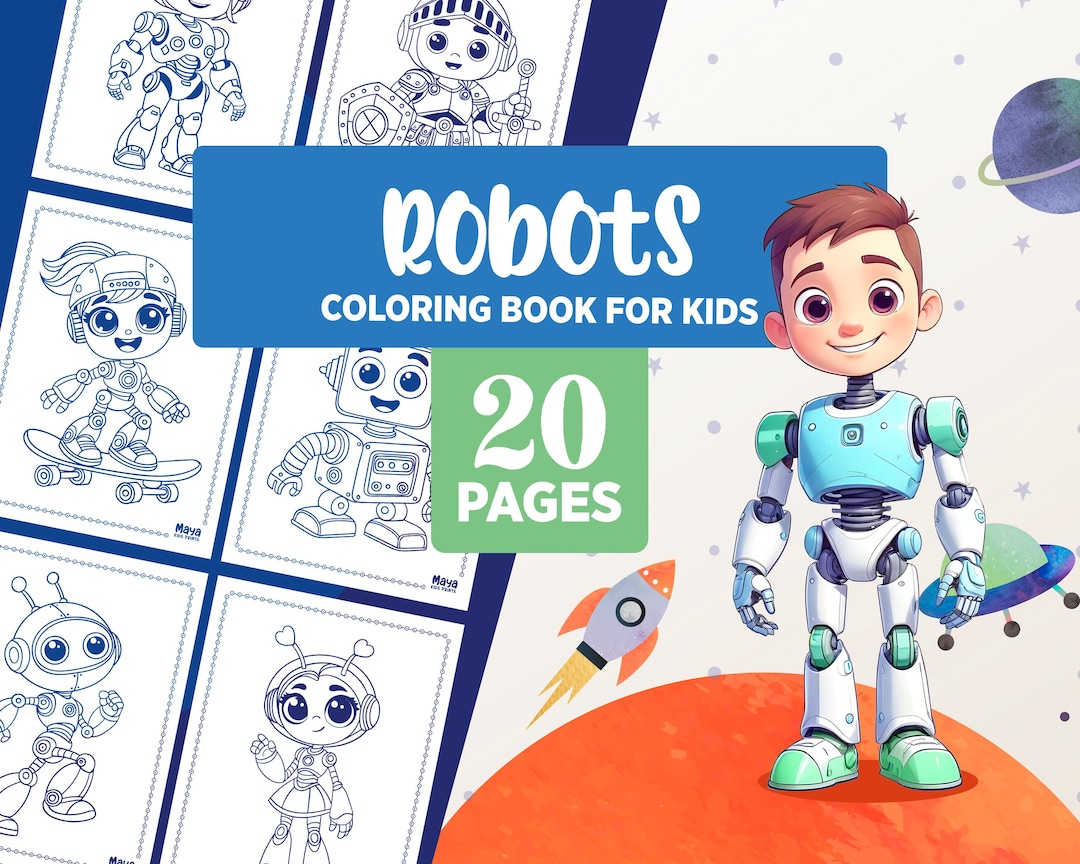 Robot Coloring Pages for Kids, Printable Robot Coloring Book, Easy to ...