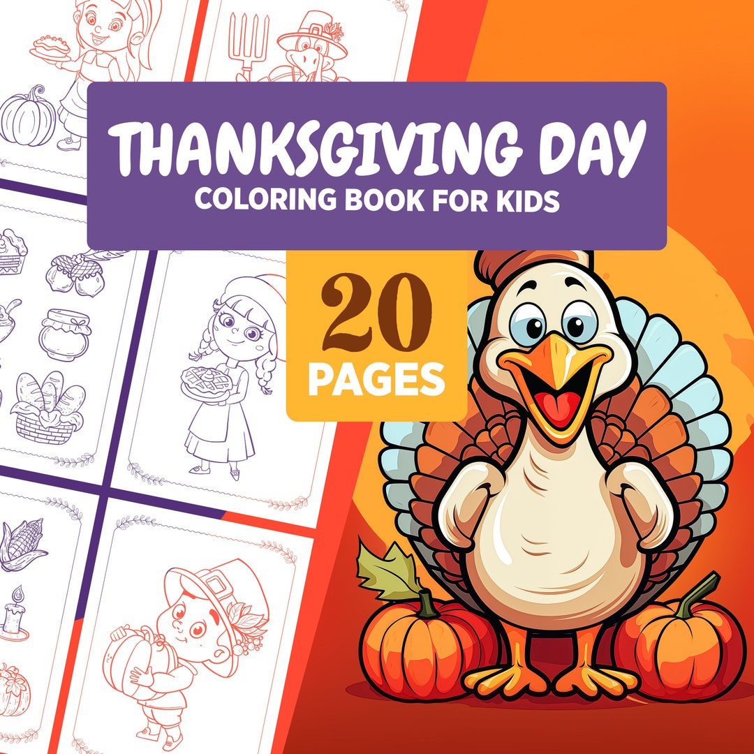 Thanksgiving Day Coloring Book Pages for Kids 20 Pages Digital Download ...