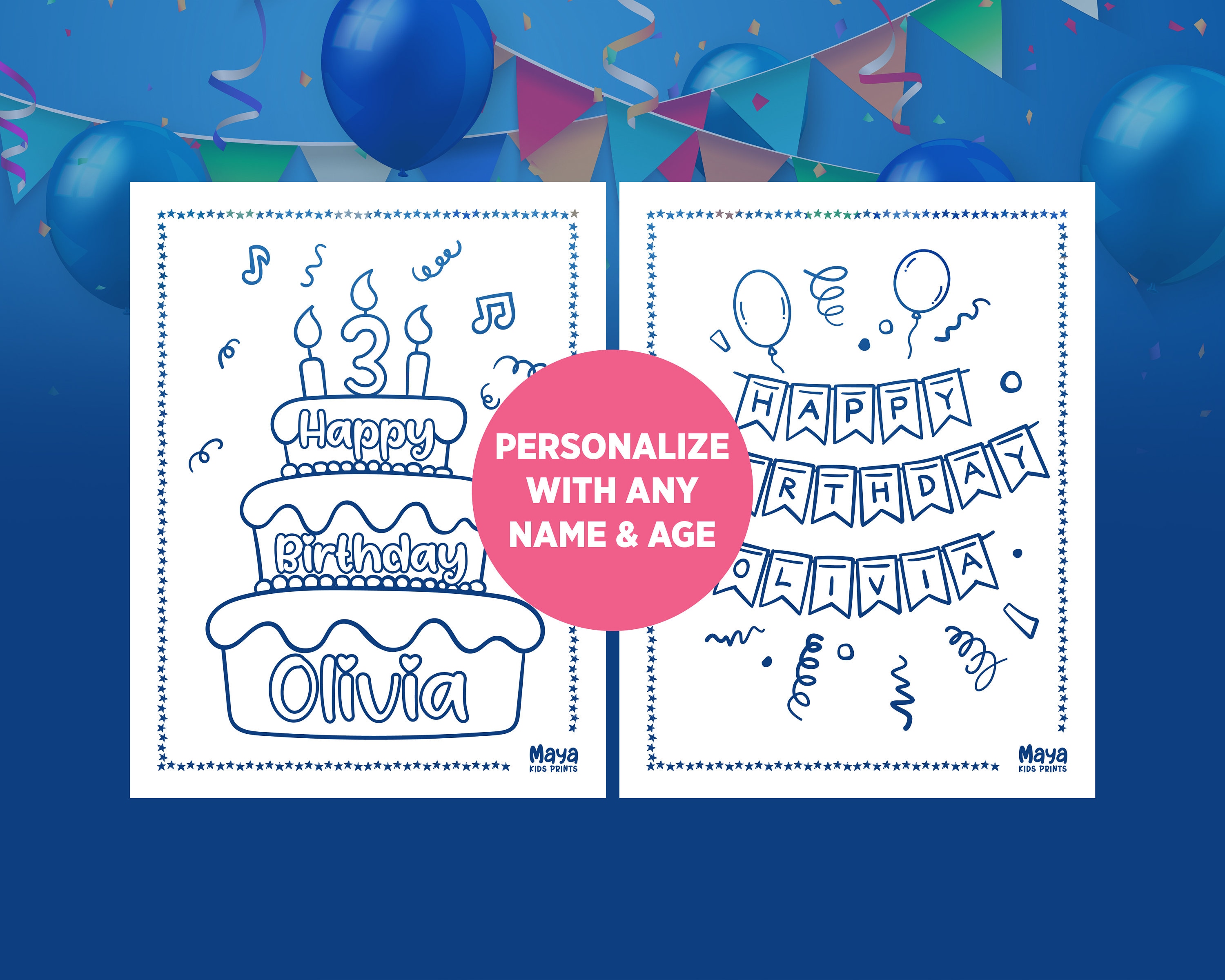 Birthday Coloring Pages, Customizable Coloring Sheets for Kids ...