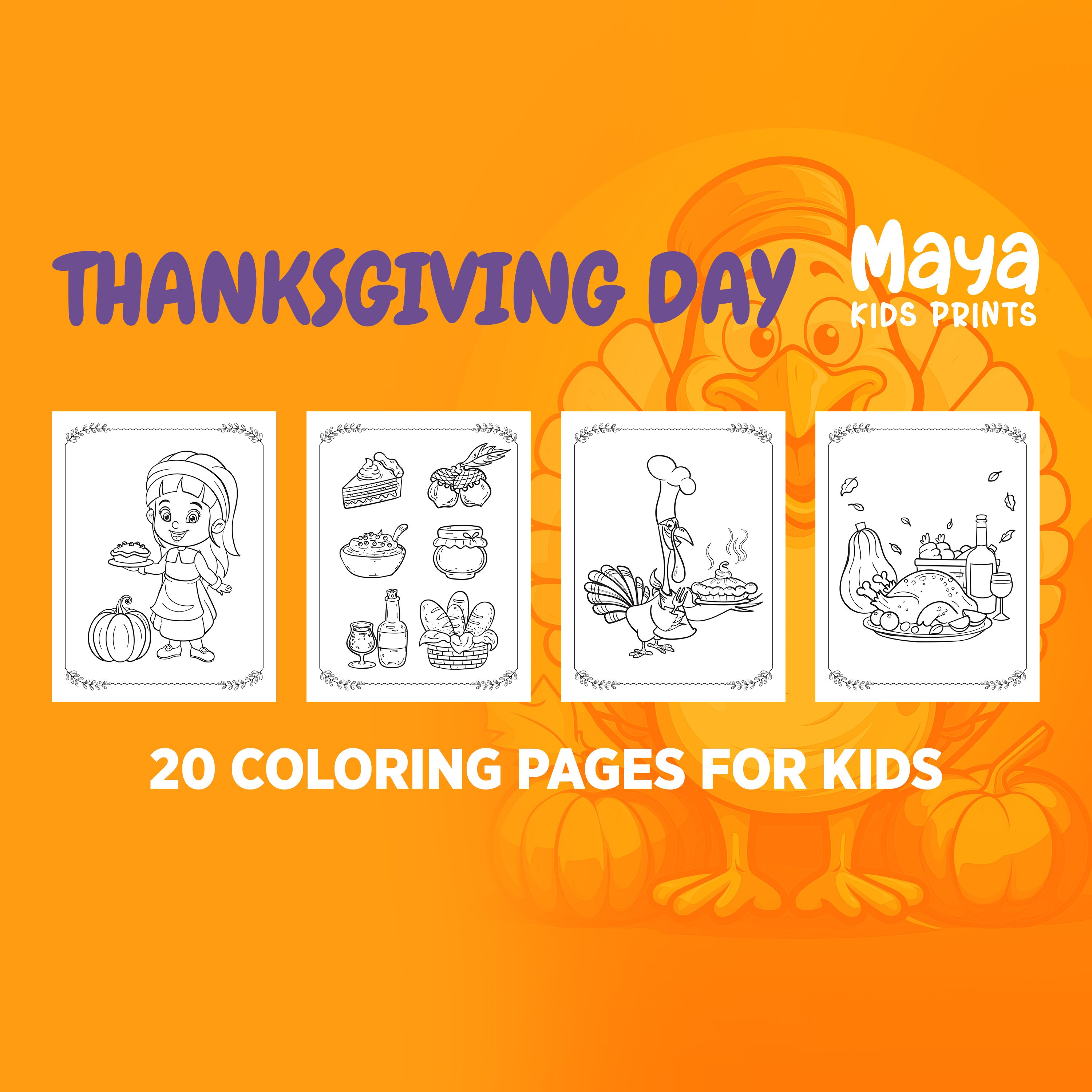 Thanksgiving Day Coloring Book Pages for Kids 20 Pages Digital Download ...
