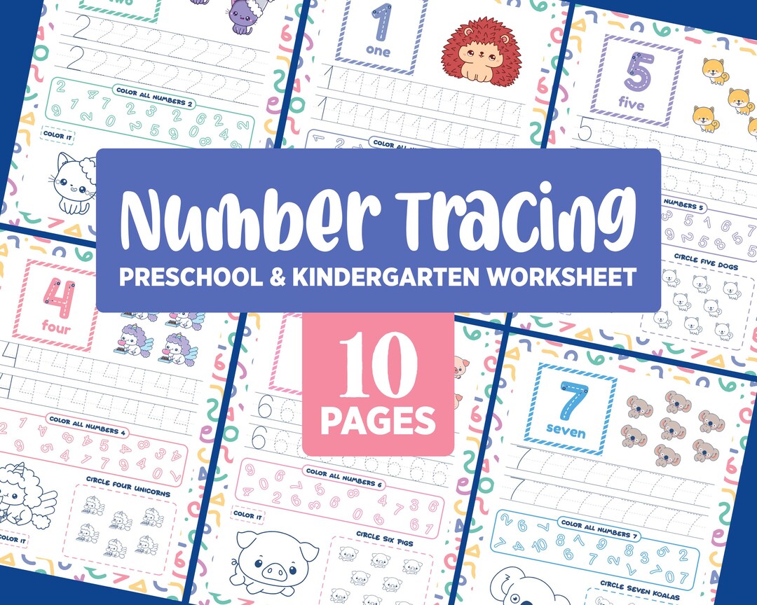 Number Tracing Worksheet - Preschool Math, Counting Practice, Number ...
