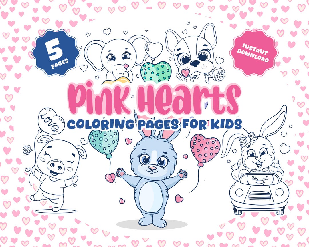 Valentine's Day Coloring Book Pages for Kids - Cute Animals, Printable ...