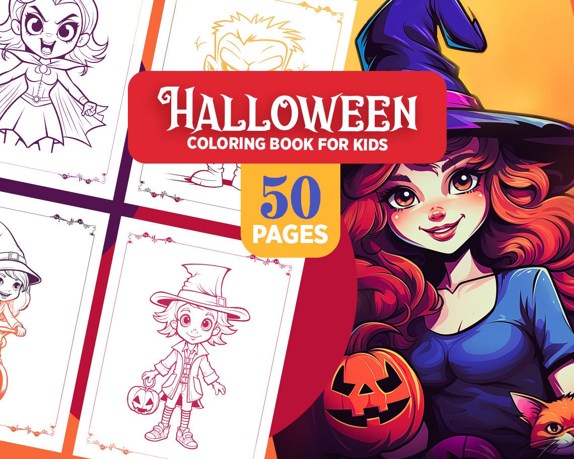 Halloween Coloring Book Pages for Kids 50 Pages Digital - Etsy
