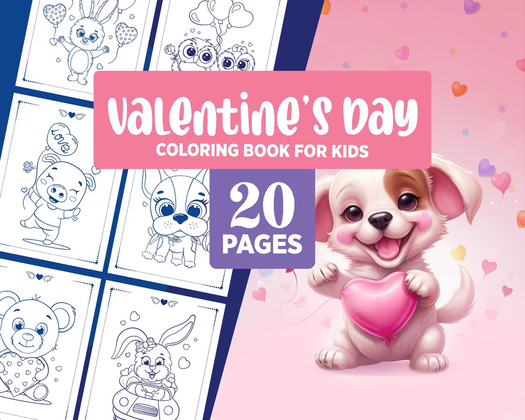 Valentines Day Animal Coloring Pages for Kids: Cute Coloring Book, Love ...