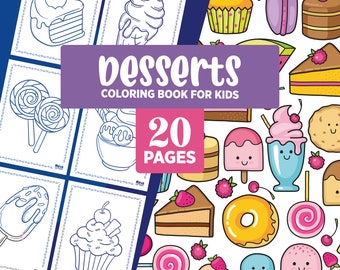 Desserts Coloring Book, Printable Coloring Book, Canva, PDF Download ...