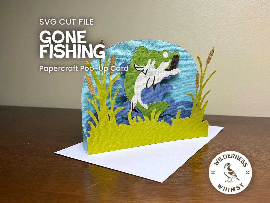Gone Fishing | Pop up Card SVG | Cricut Cut File Template | 3D Box Card ...