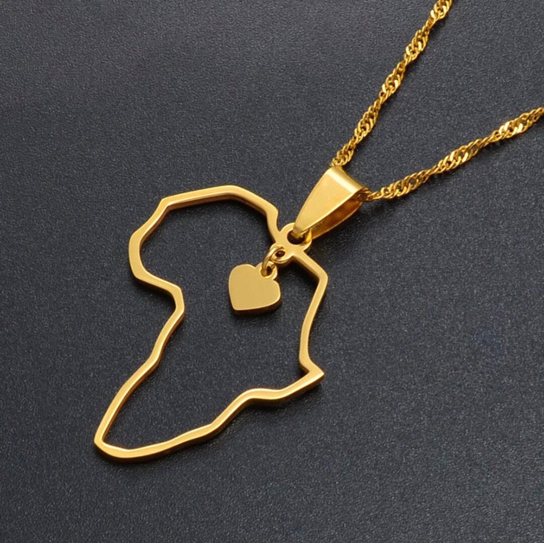 Gold Plated Africa Map Pendant Necklace | Heart Charm - Etsy
