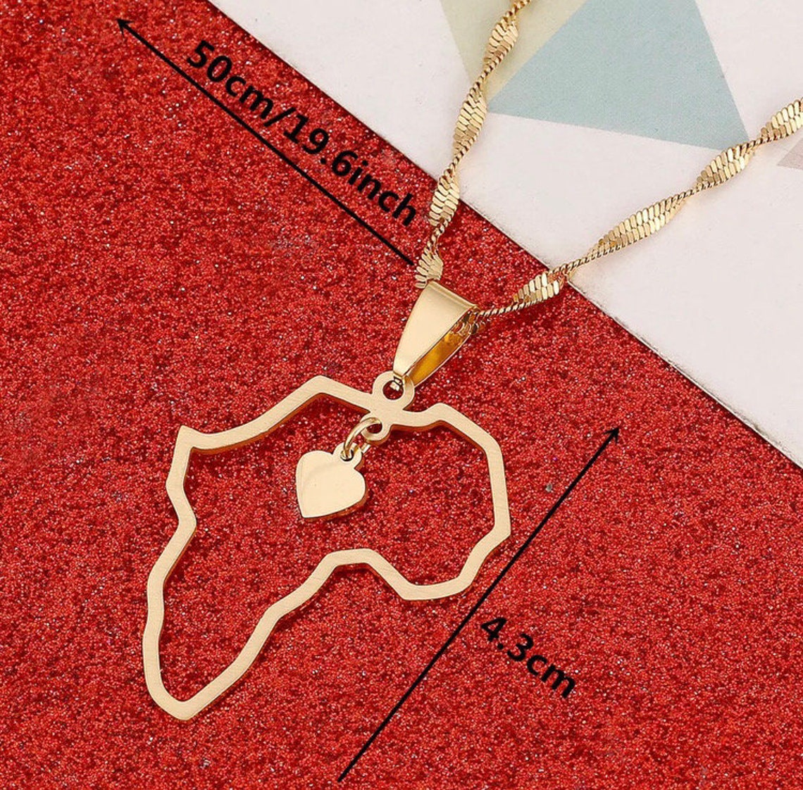 Gold Plated Africa Map Pendant Necklace | Heart Charm - Etsy