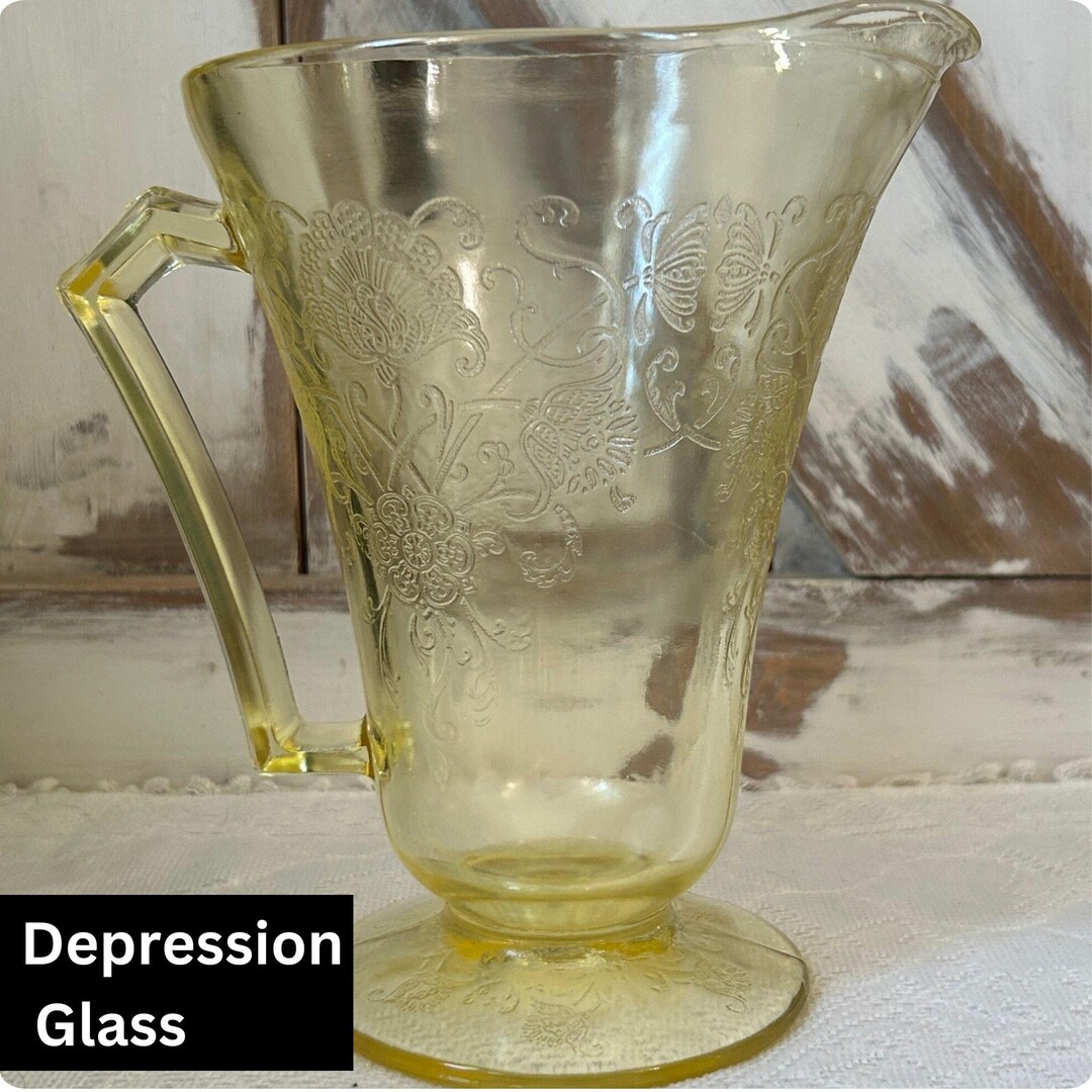 Yellow Depression Glass Poppy Pattern Pitcher Water Jug Tableware ...