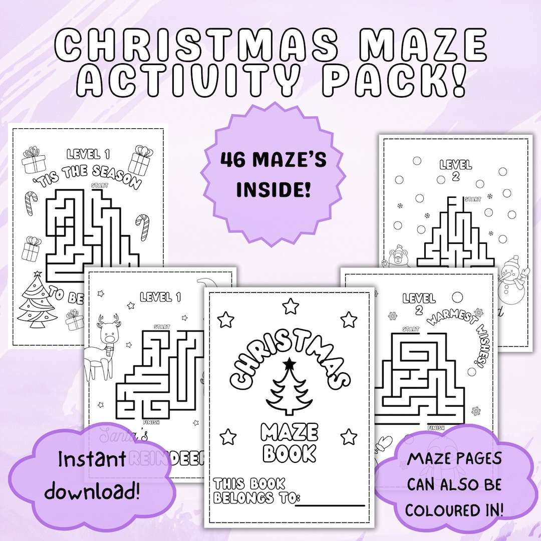Christmas Maze Activity Pack Printable, 46 Kids Maze's, Colouring Maze ...