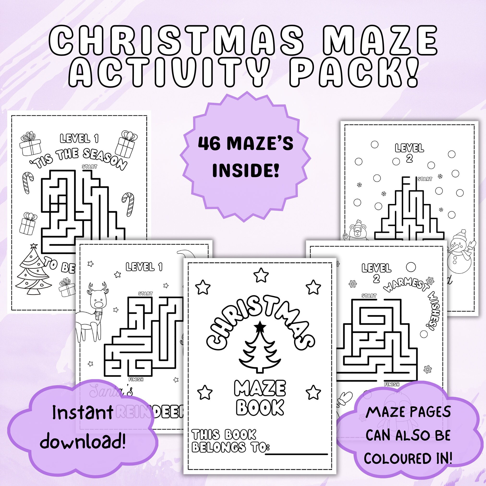Christmas Maze Activity Pack Printable, 46 Kids Maze's, Colouring Maze ...