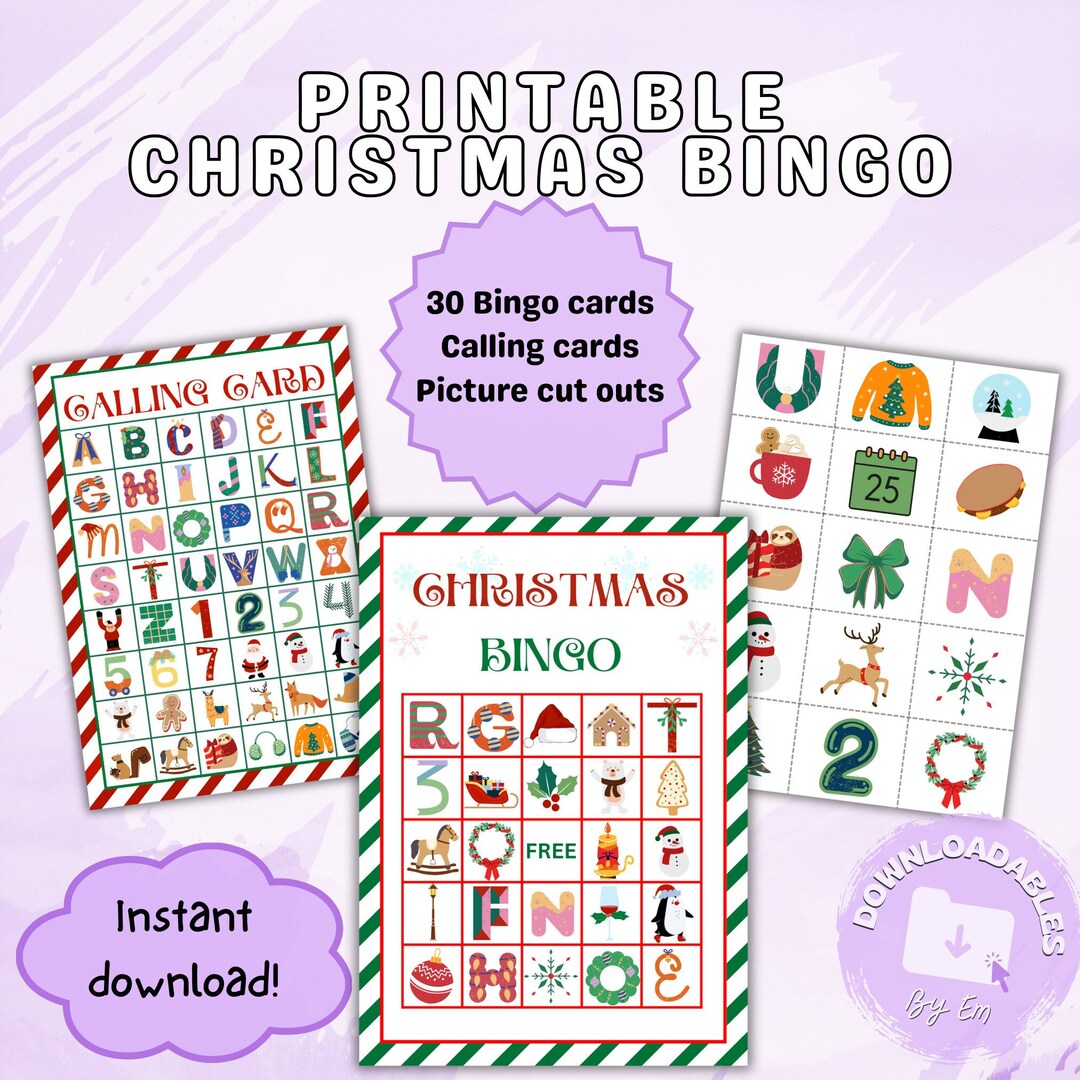 Christmas Bingo 30 Printable Bingo Cards Christmas Activity Kids ...
