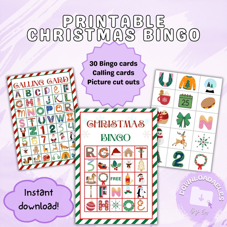 Christmas Bingo 30 Printable Bingo Cards Christmas Activity Kids ...