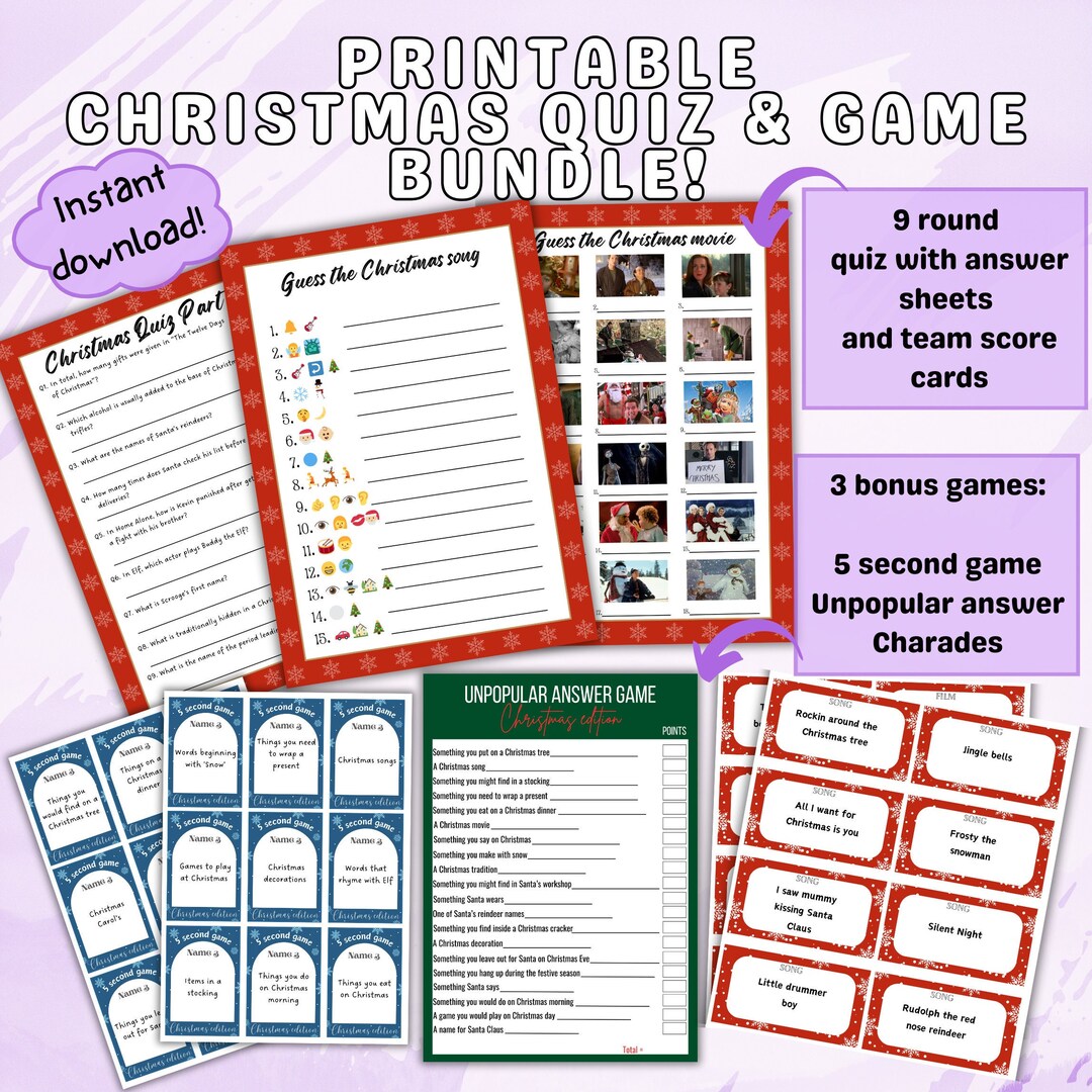 Christmas Games Bundle, Christmas Quiz, Christmas Party Games, Family ...