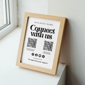 Minimalist QR Code Sign Template, Editable Connect With Us Display ...
