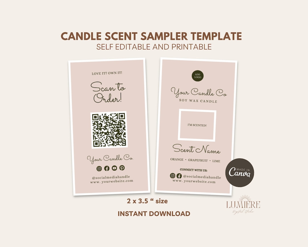 Minimal Scent Sample Card Template, Editable Modern QR Code Scan to ...