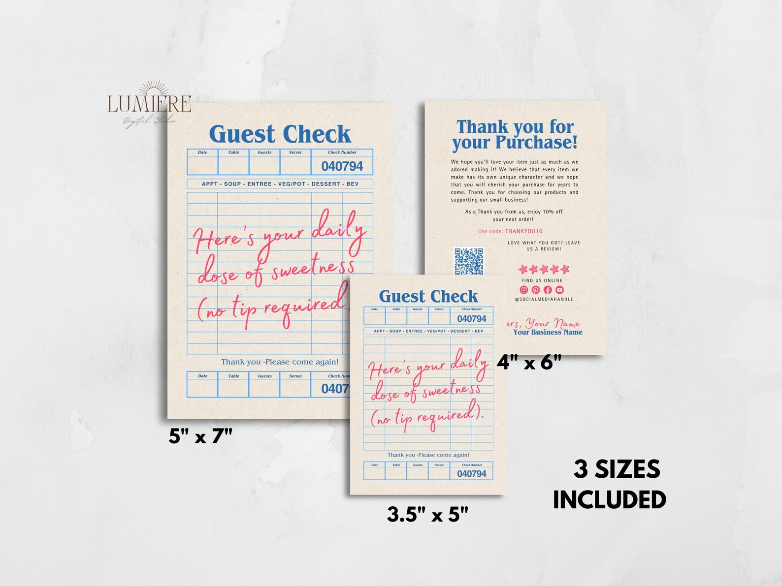 Guest Check Business Thank You Card Canva Template, Trendy Editable ...