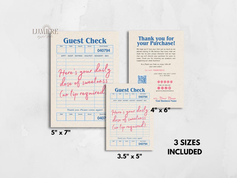 Guest Check Business Thank You Card Canva Template, Trendy Editable ...