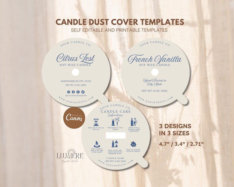 Minimal Candle Dust Cover Template, Editable Canva Candle Dust Cover ...