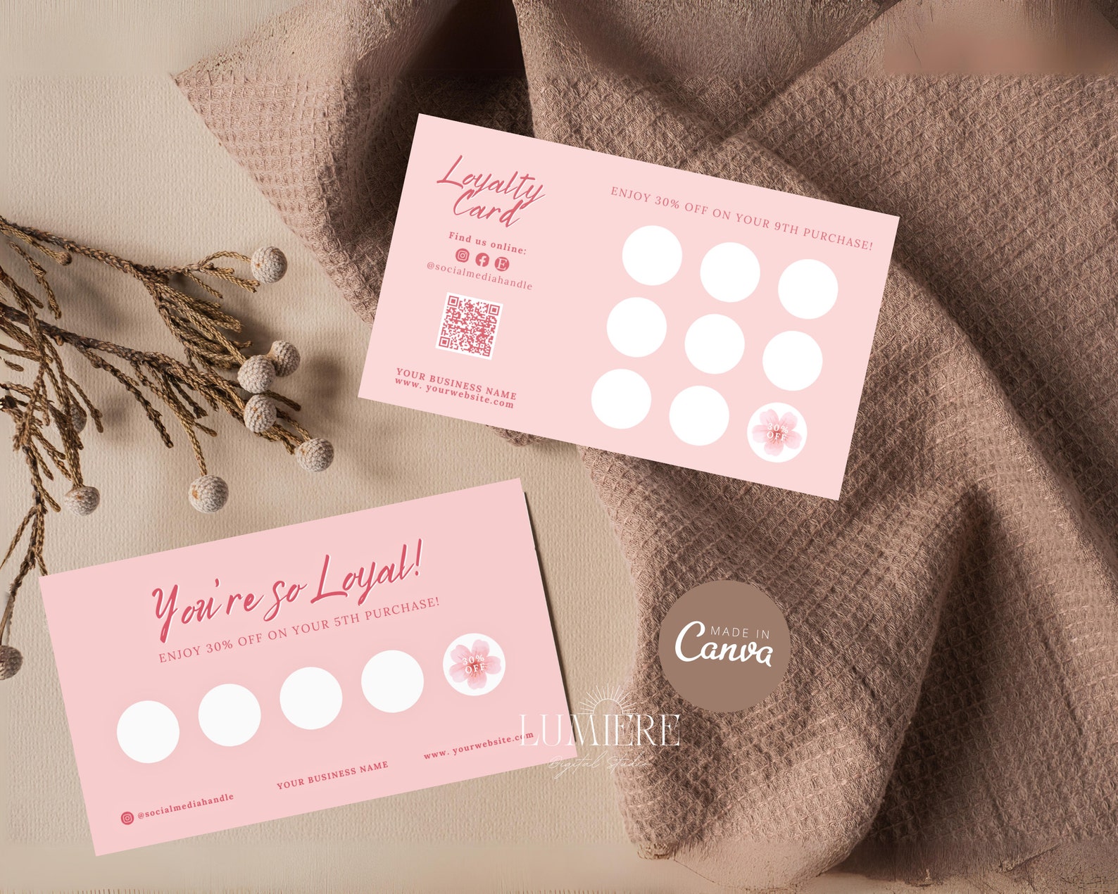Pink Editable Loyalty Card Template, Printable Loyalty Card, Customer ...