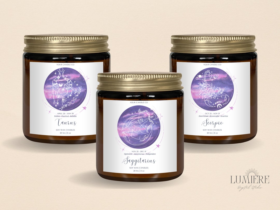 Zodiac Candle Label Template, Zodiac Candles Editable Label ...