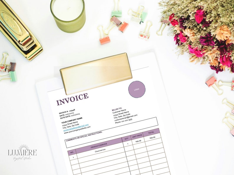 Editable Invoice Template Microsoft Word, Printable Bookkeeping ...