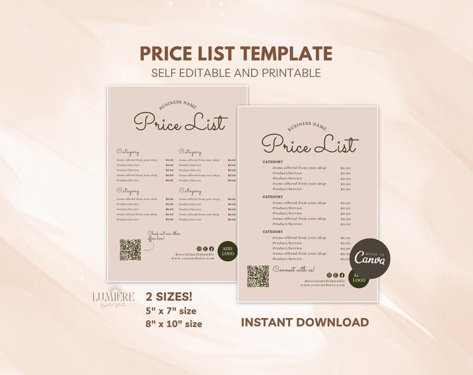 Printable Price List Template Canva, Editable Payment Sign, Hair Salon ...