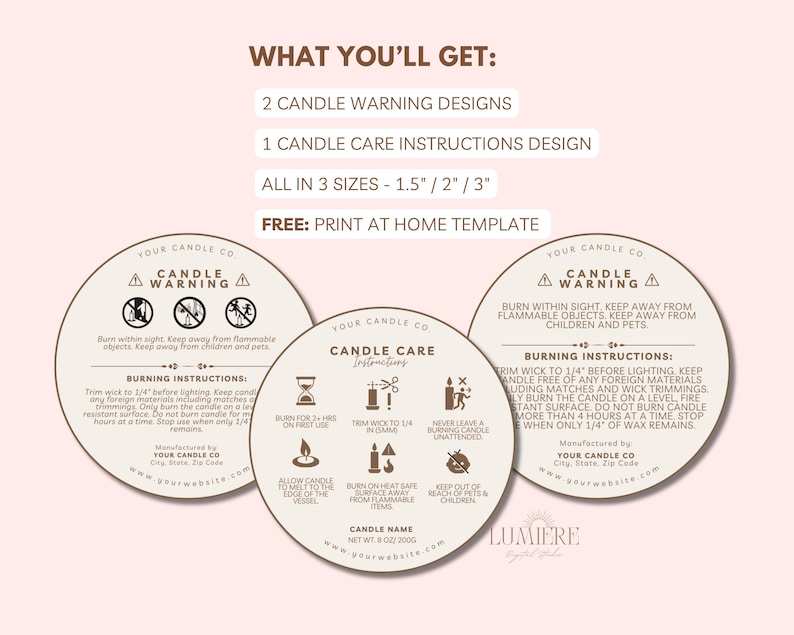 Minimal Candle Warning Label Template, Editable Candle Burning Label ...