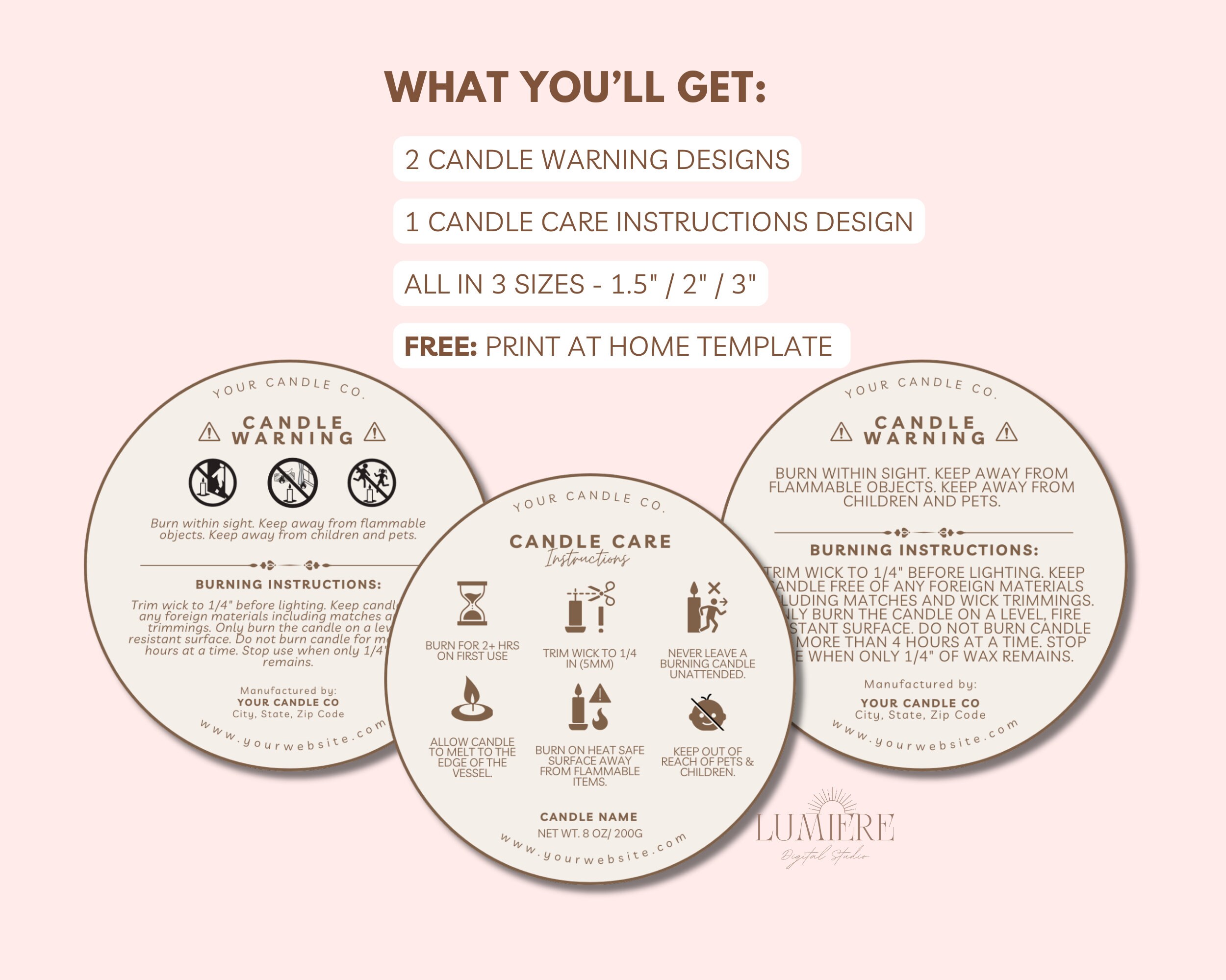 Minimal Candle Warning Label Template, Editable Candle Burning Label ...