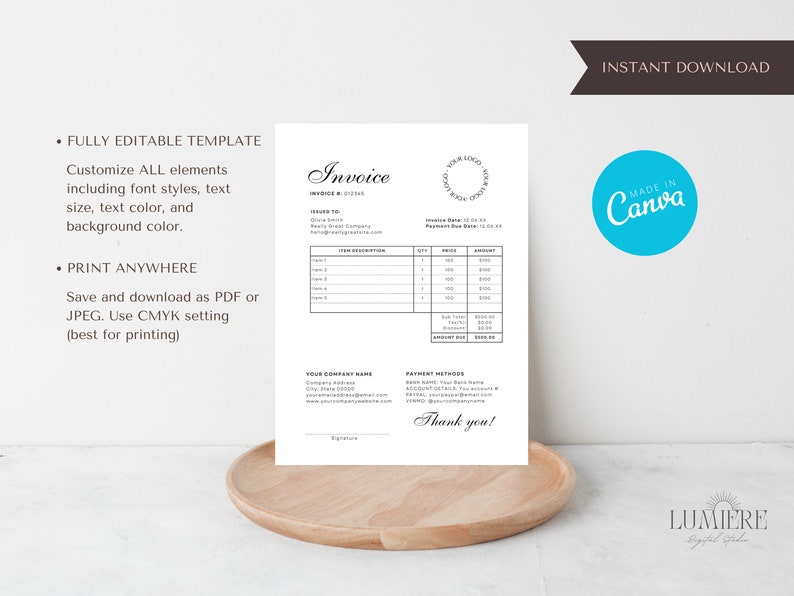 Invoice Template Minimalist Canva Business Template Invoice Tracker ...