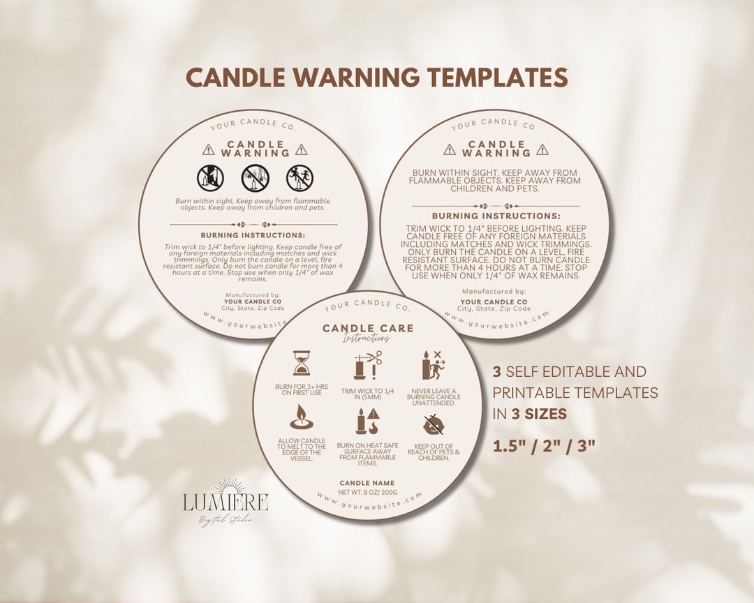 Minimal Candle Warning Label Template, Editable Candle Burning Label ...