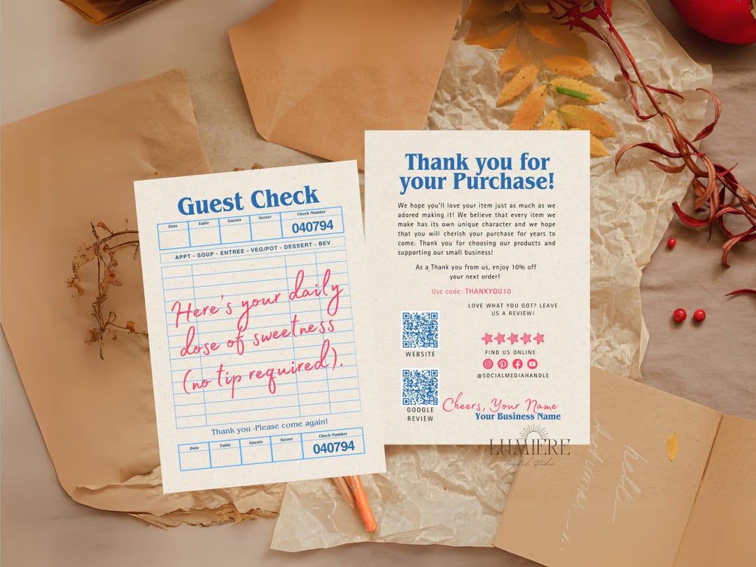 Guest Check Business Thank You Card Canva Template, Trendy Editable ...