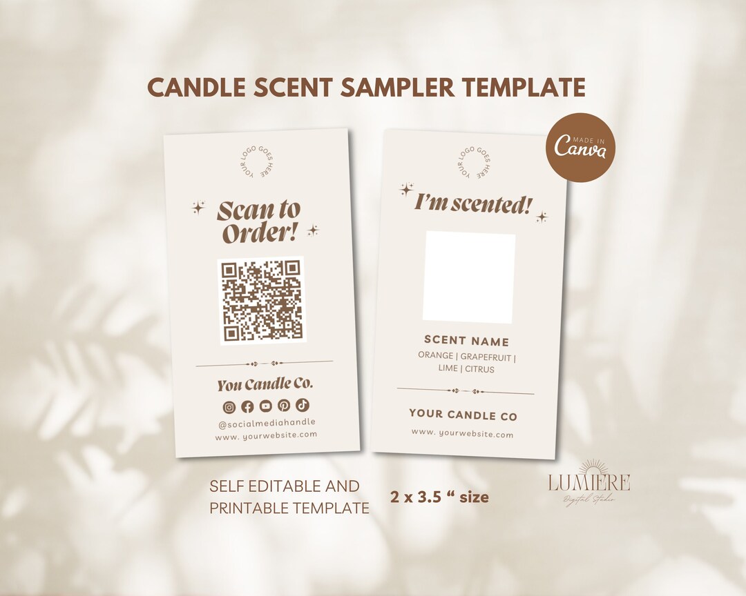 Scent Sample Card Template, Editable QR Code Scan to Order, Printable ...