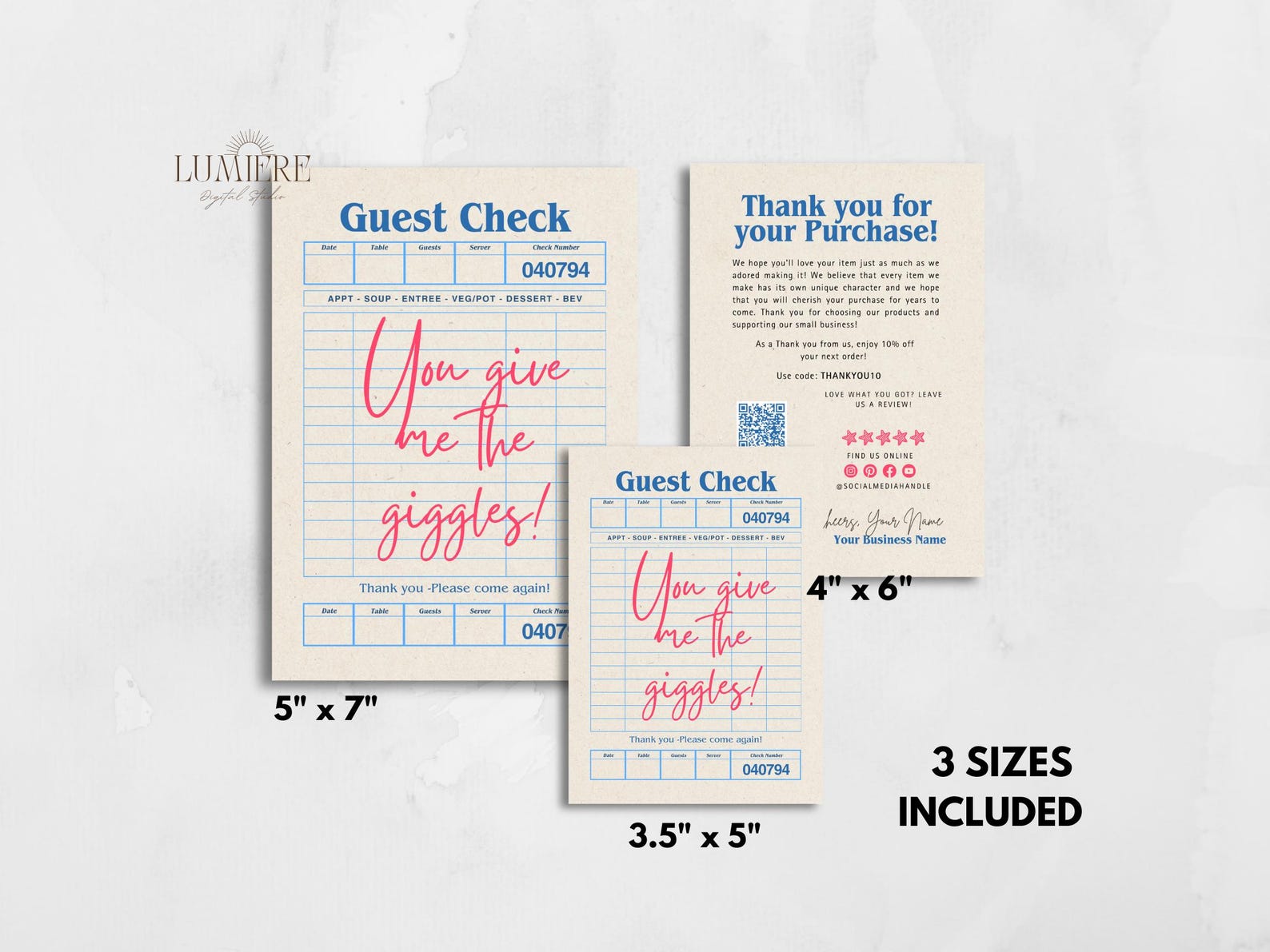 Guest Check Business Thank You Card Canva Template, Trendy Editable ...