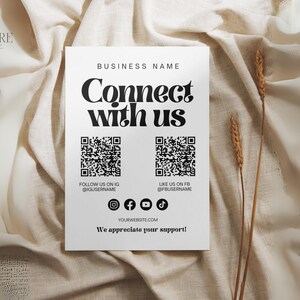 Minimalist QR Code Sign Template, Editable Connect With Us Display ...