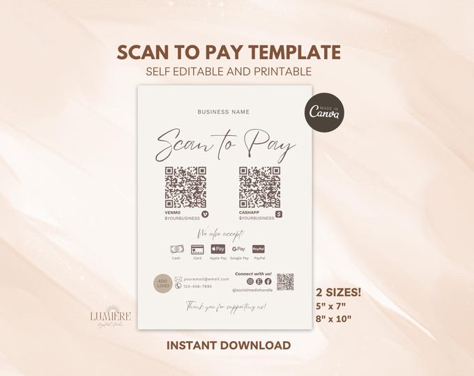 Editable Scan to Pay Sign Editable Canva Template QR Code Sign Template ...