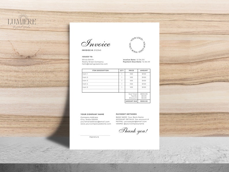 Invoice Template Minimalist Canva Business Template Invoice Tracker ...
