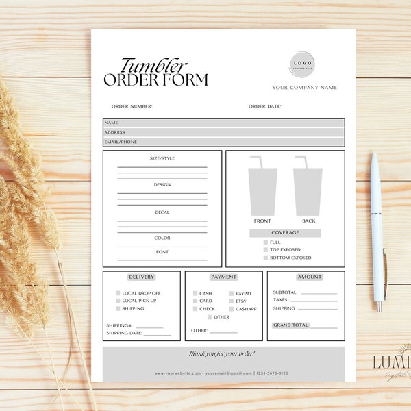 Tumbler Order Form Template - Etsy