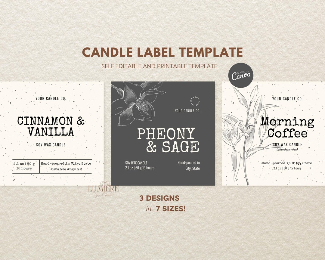 Editable Candle Labels Template, DIY Printable Candle Label Design ...