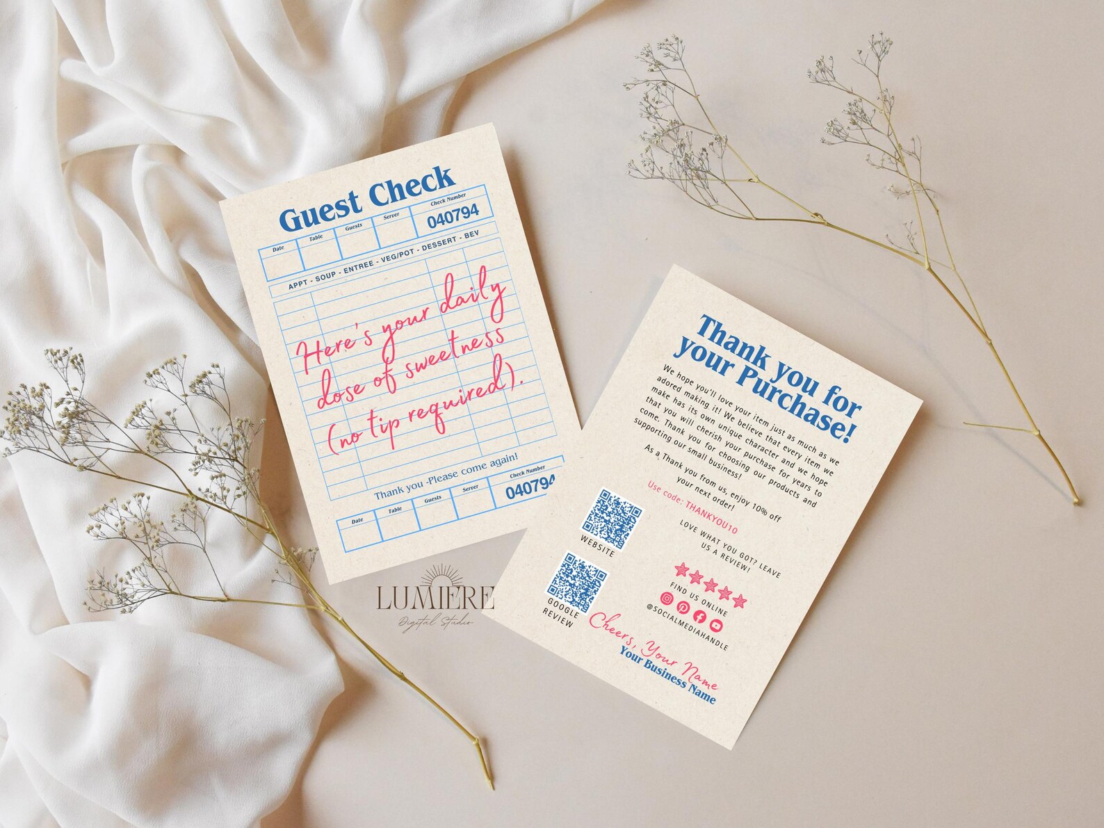 Guest Check Business Thank You Card Canva Template, Trendy Editable ...