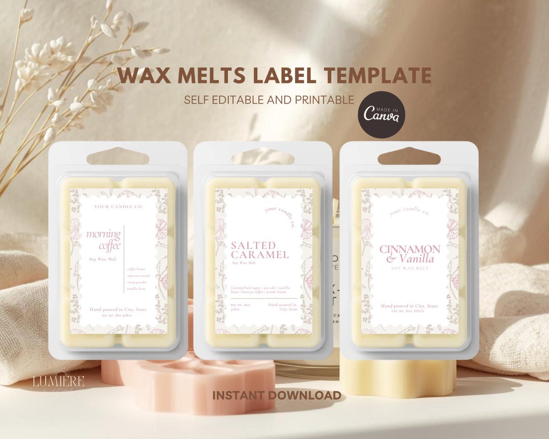 Floral Wax Melt Label Template Canva, Editable Wax Melts Label Design ...