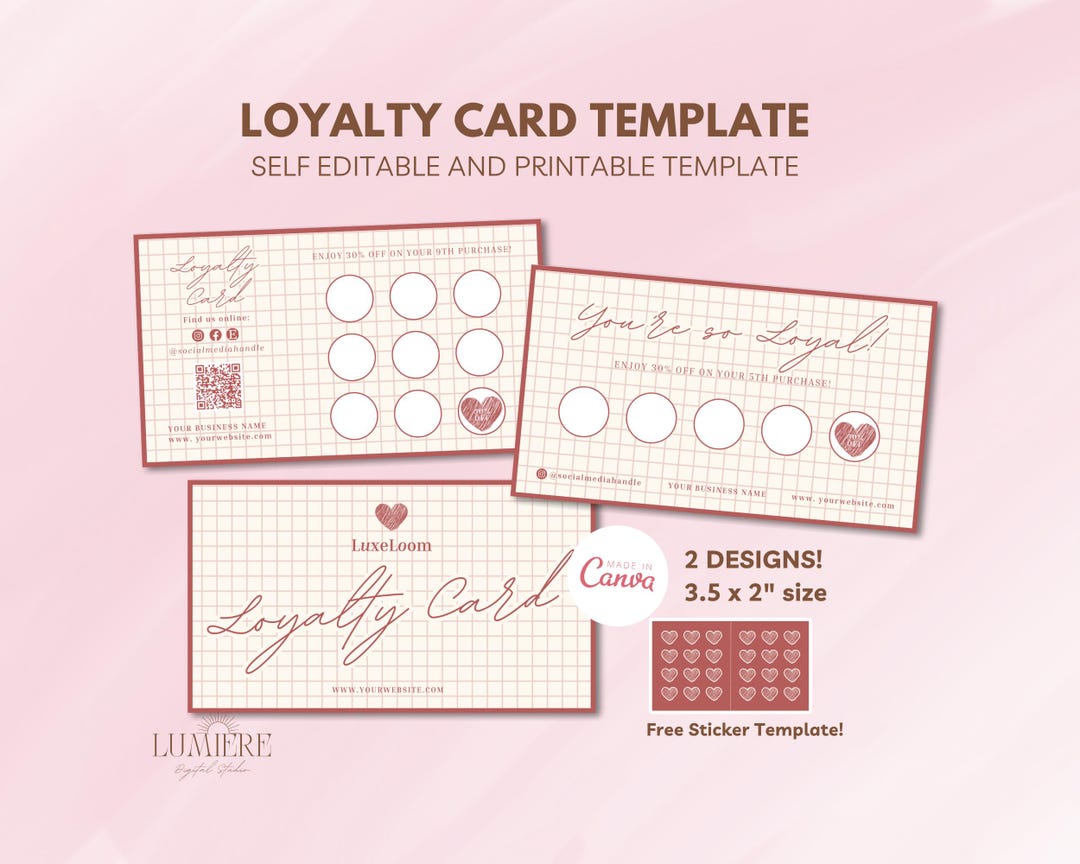 Pink Loyalty Card Template Editable, DIY Customer Loyalty Cards Lash ...