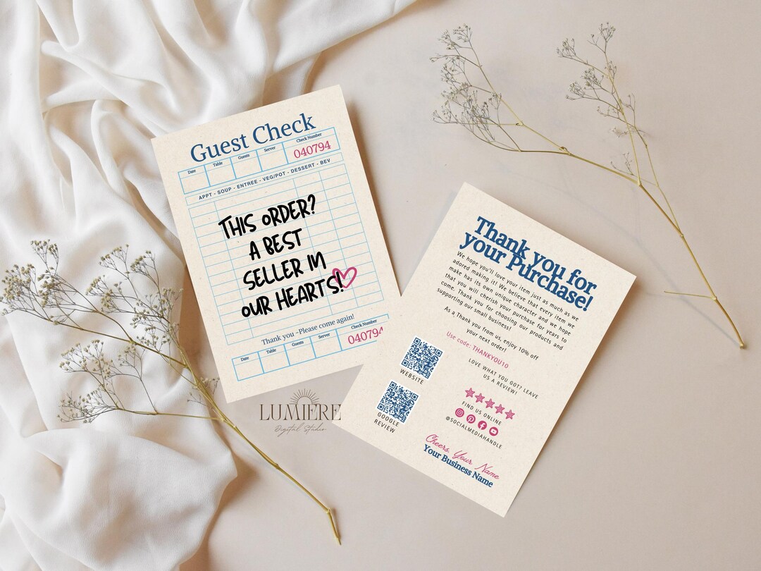 Guest Check Business Thank You Card Canva Template, Trendy Editable ...